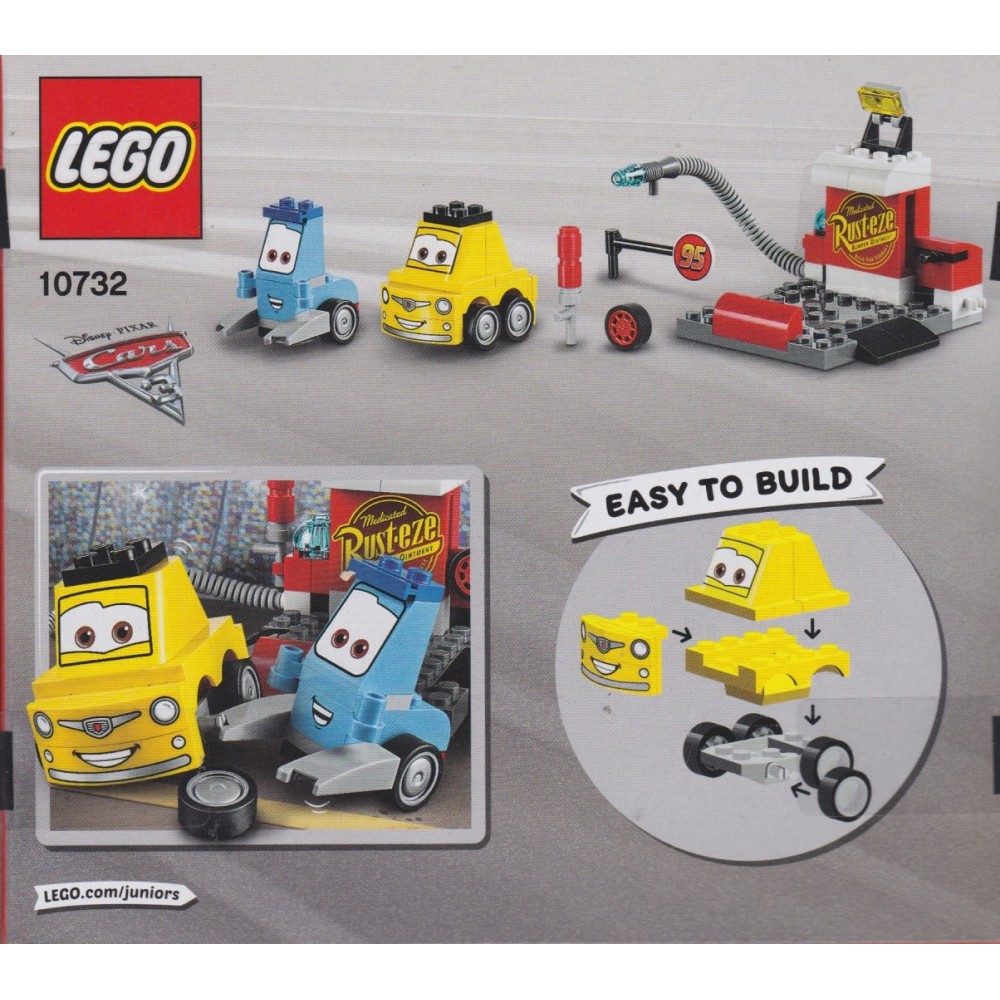LEGO JUNIORS EASY TO BUILD CARS 3 10732 open box GUIDO E LUIGI PIT'S STOP