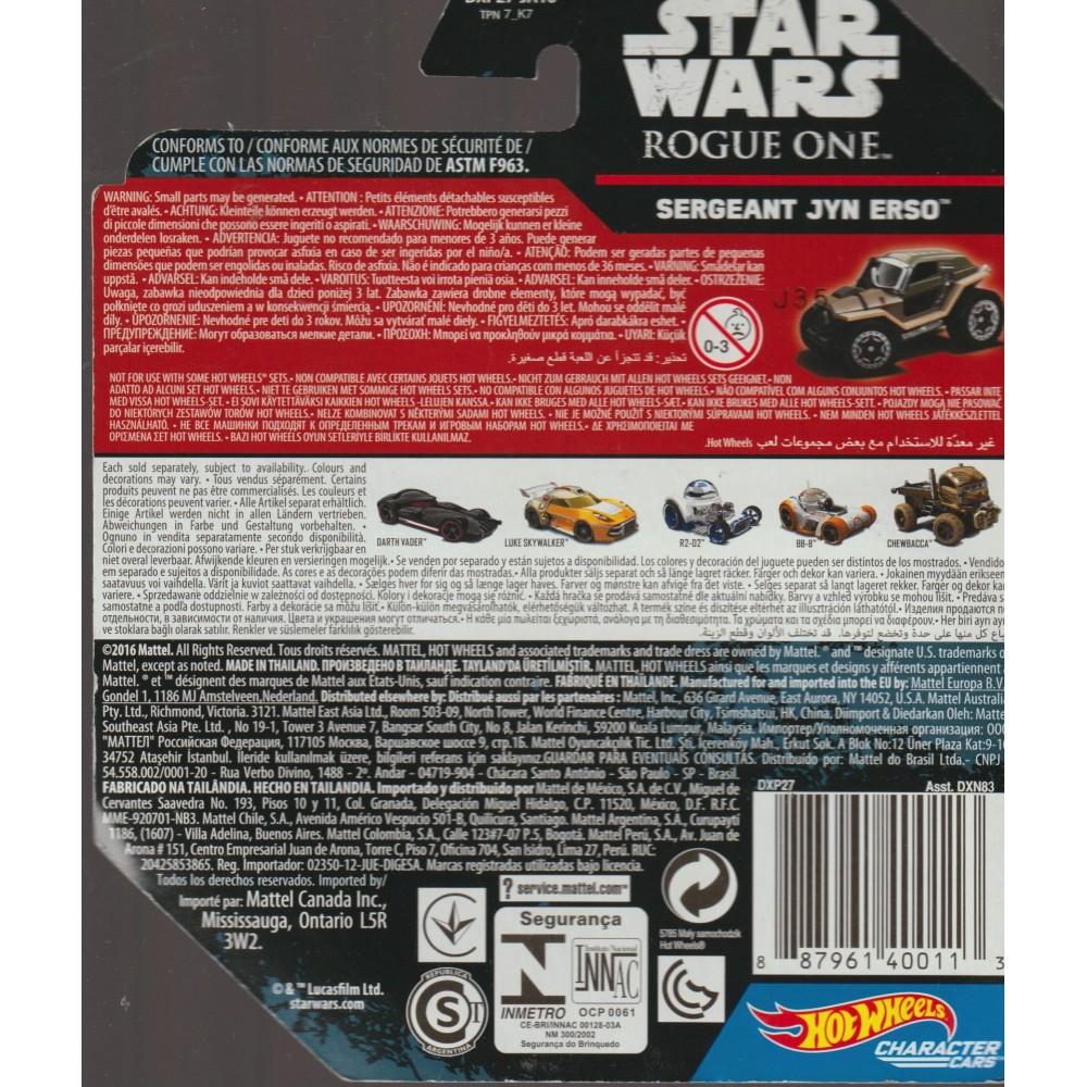HOT WHEELS - STAR WARS CHARACTER CAR SERGEANT JYN ERSO single vehicle ...