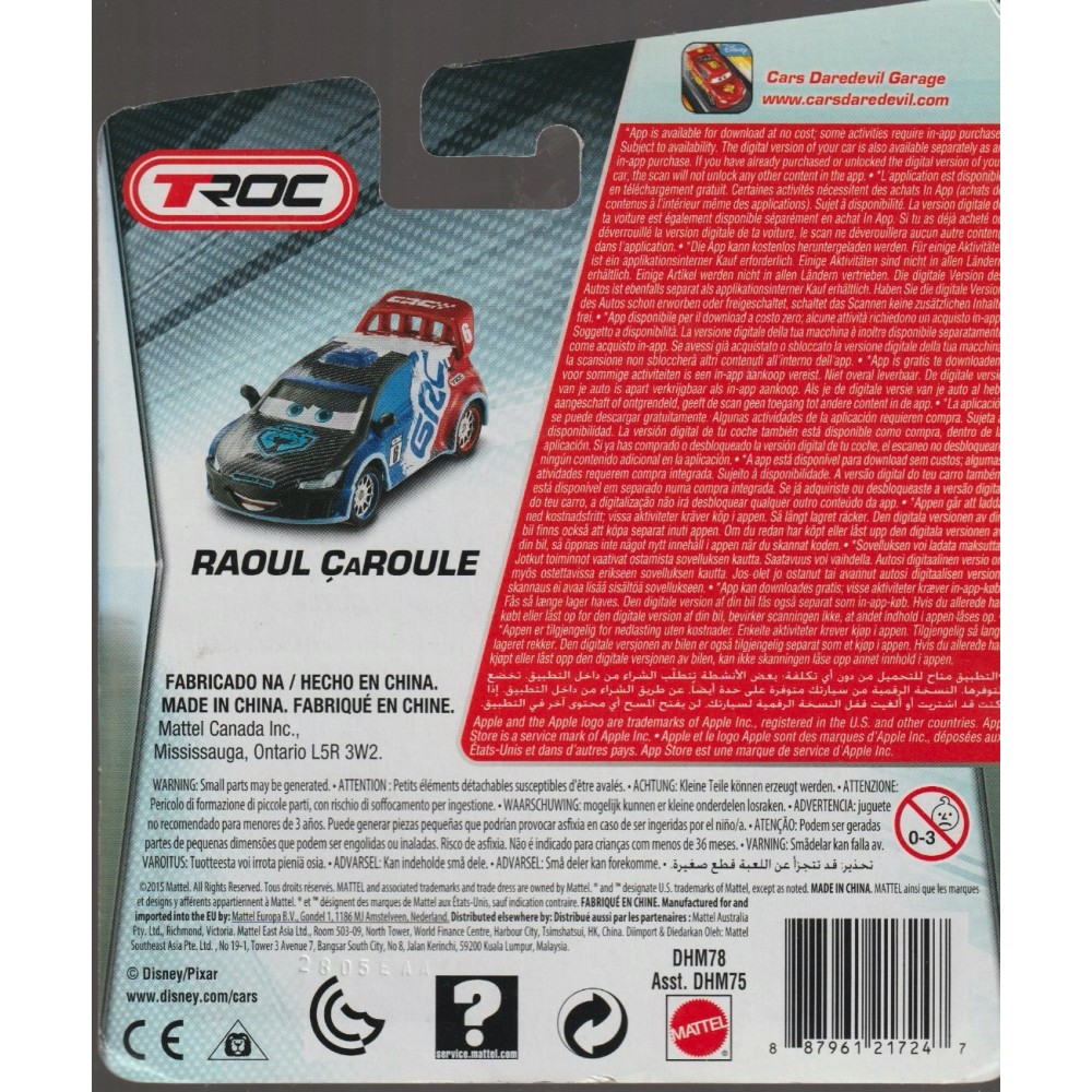 DISNEY PIXAR CARS RAUL CAROULE - CARBON RACERS DIE CAST 1:55 SCALE ...