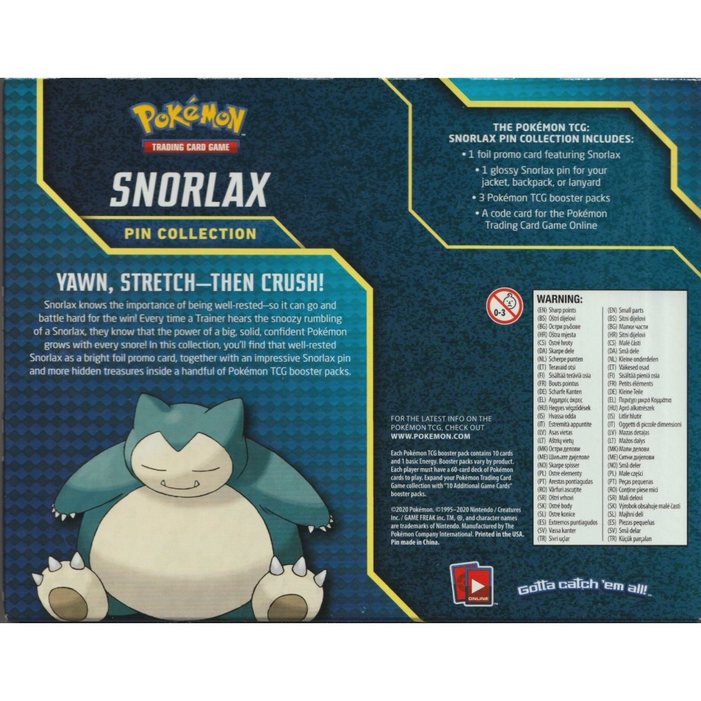 POKEMON trading card game SNORLAX PIN COLLECTION BOX new English cards