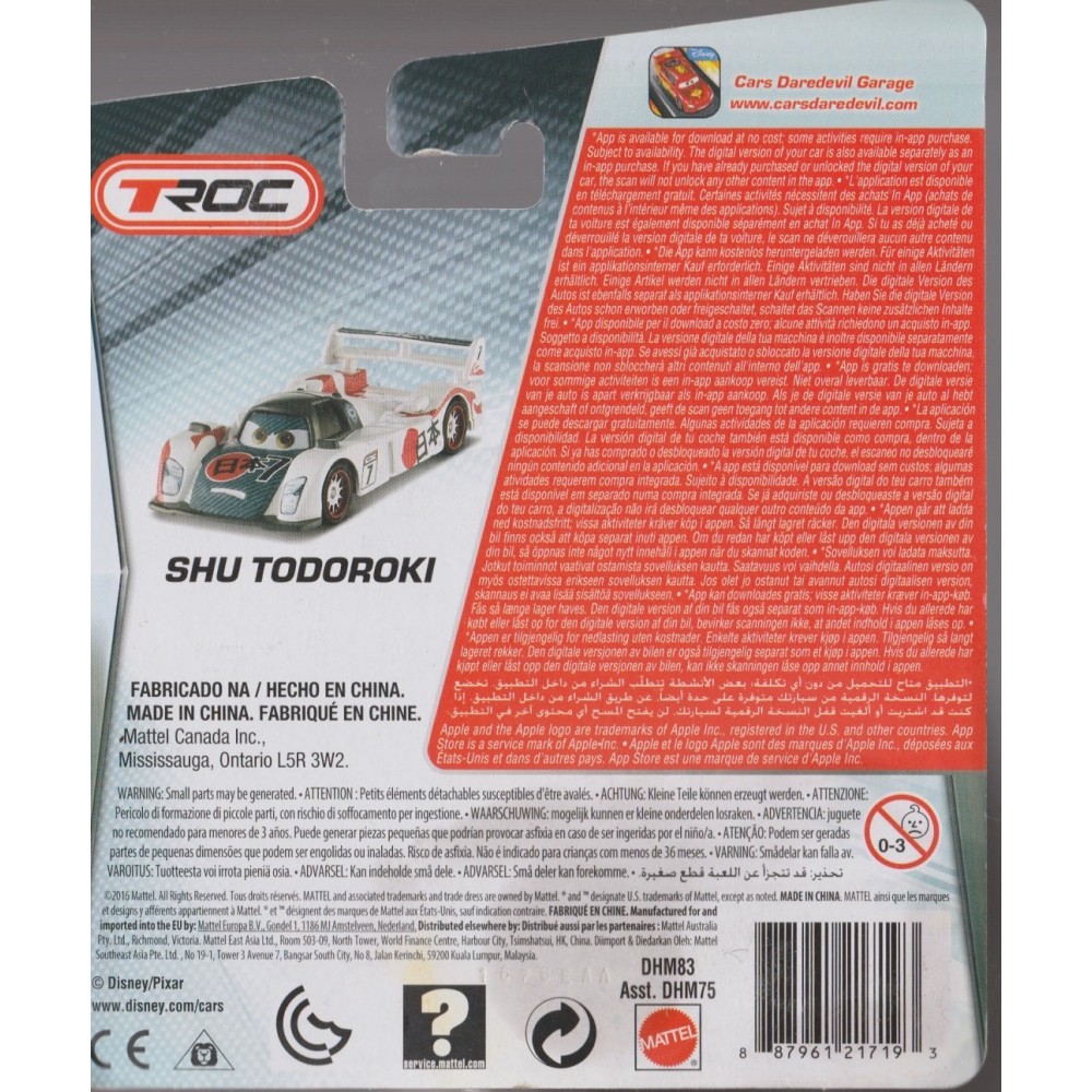 DISNEY PIXAR CARS SHU TODOROKI - CARBON RACERS DIE CAST 1:55 SCALE ...